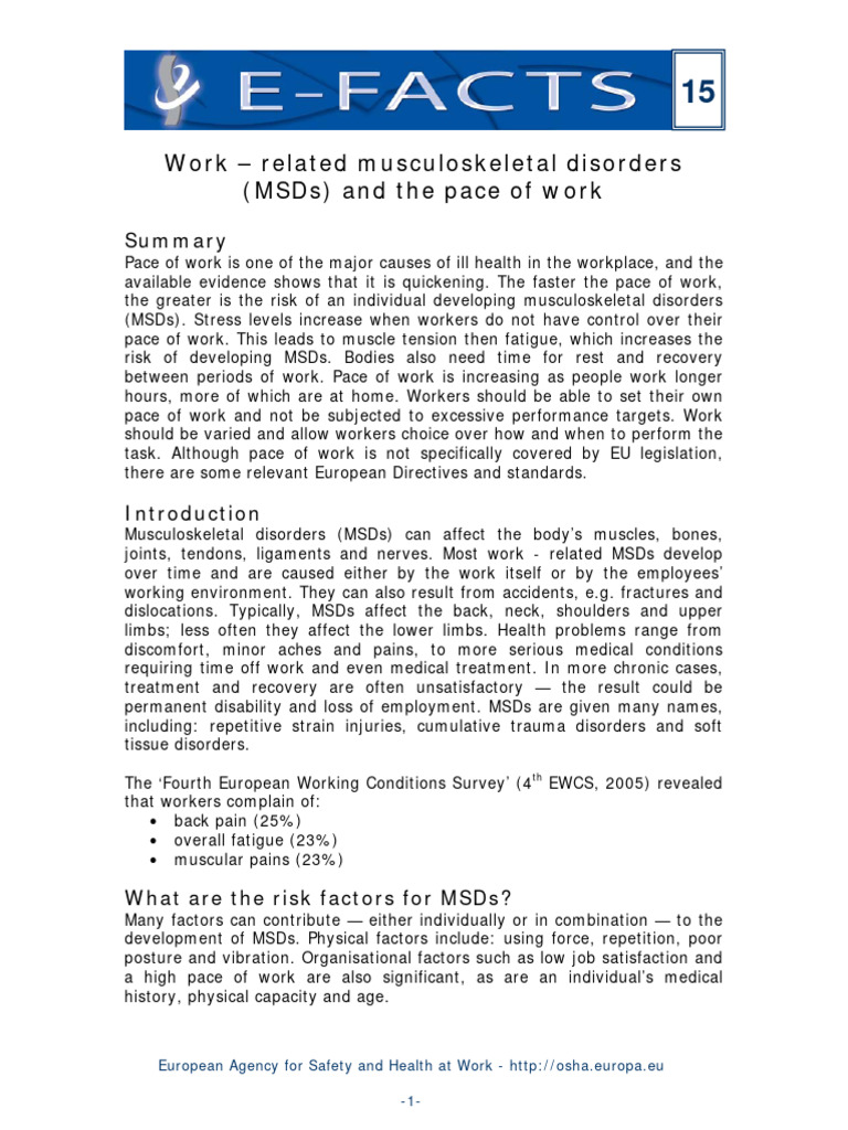 E-Fact 15 - Work 2013 Related Musculoskeletal Disorders - MSDs - and ...