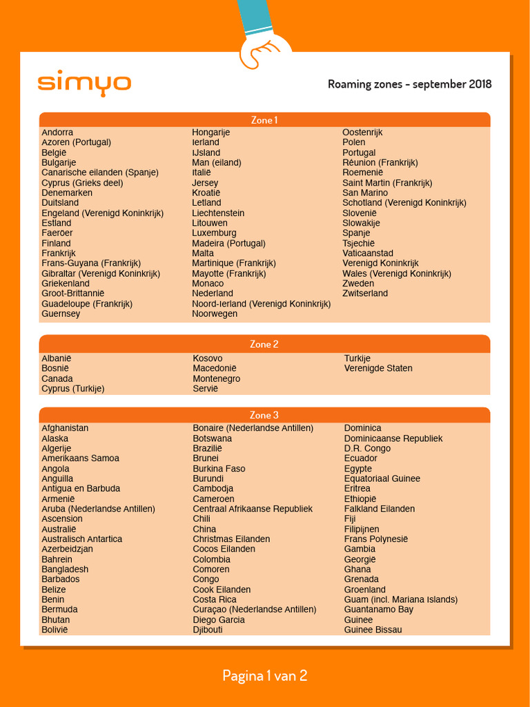 Tarieven Roaming Zones | PDF