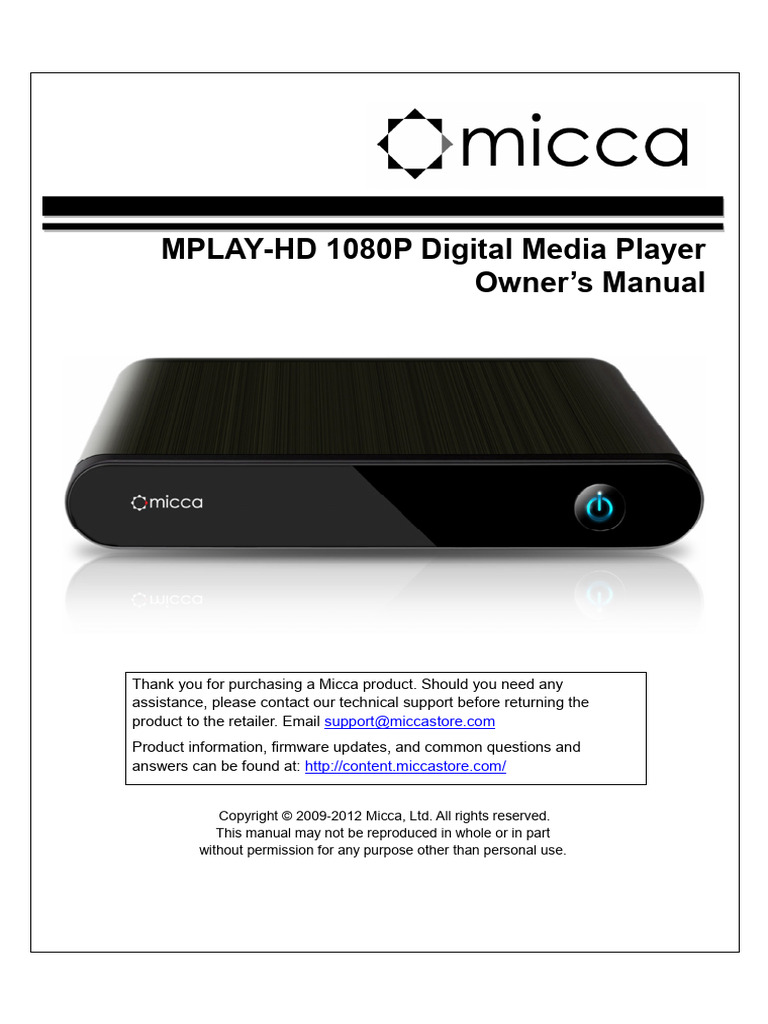 Micca Mplay HD 1055 User Manual - 2 | PDF | Usb Flash Drive | Hdmi