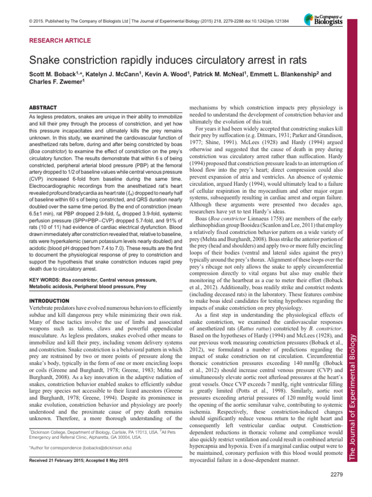 Snake Constriction Induces Circulatory Arrest | PDF | Heart | Blood ...
