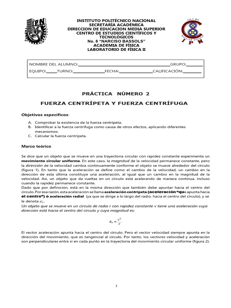 Pr-Ctica 2. Movimiento Circular | PDF | Aceleración | Fuerza