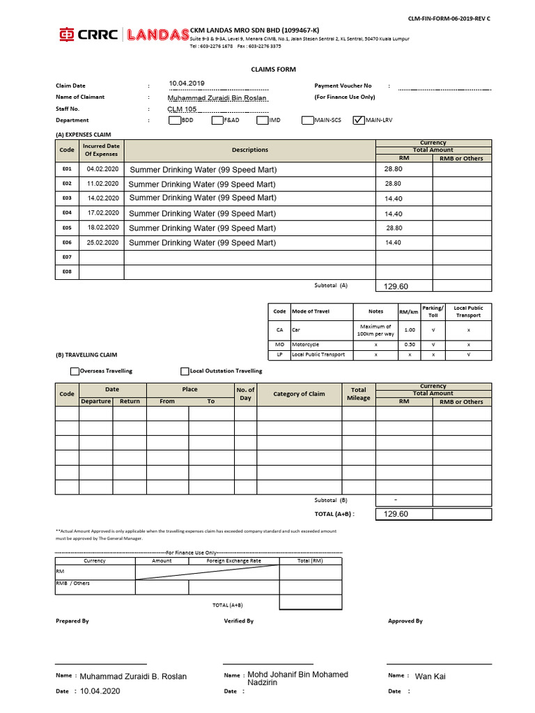 Secondment Refreshment Claims Form (PMT 2) | PDF | Economies ...
