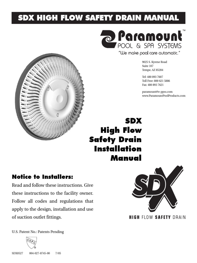 SDX High Flow Safety Drain Manual | PDF | Pipe (Fluid Conveyance) | Pump