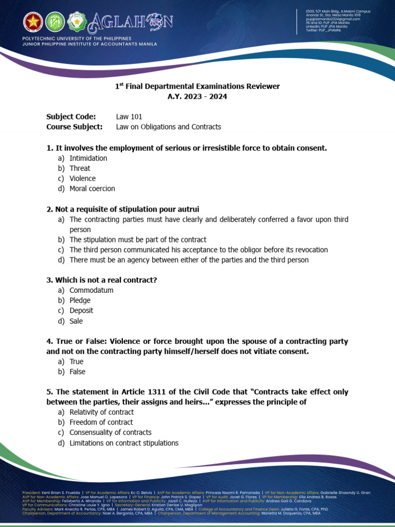Law 101: Obligations & Contracts Reviewer | PDF | Annulment | Common Law