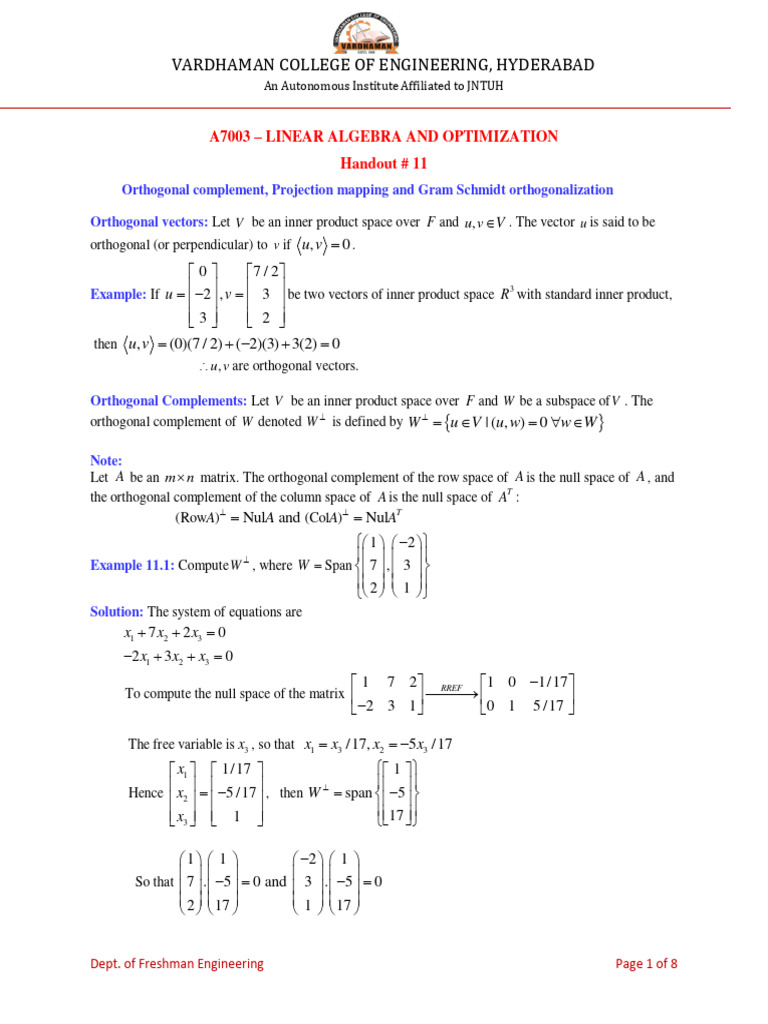 Orthogonal Complements and Projections | PDF | Basis (Linear Algebra ...