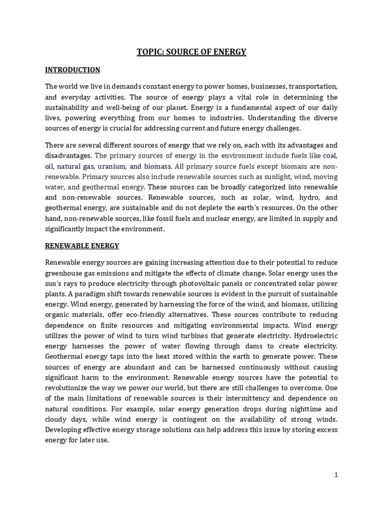 Source of Energy | PDF | Energy Development | Renewable Energy