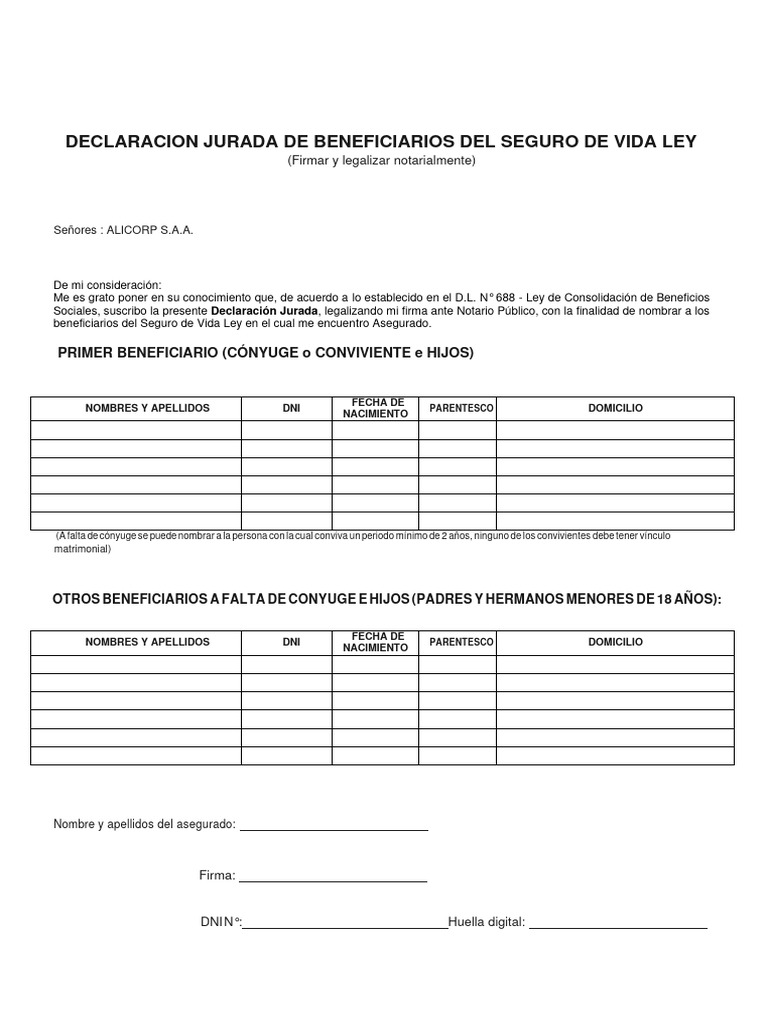 Declaracion Jurada Vida y Ley - Alicorp | PDF