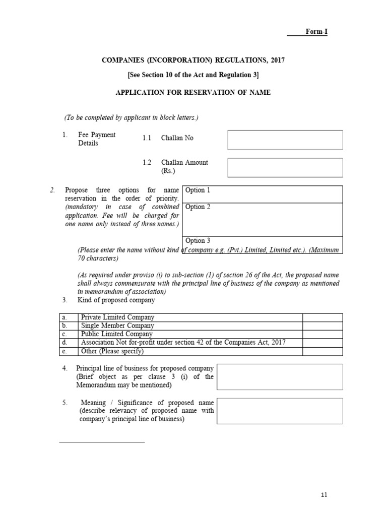 Company Name Reservation Form | PDF