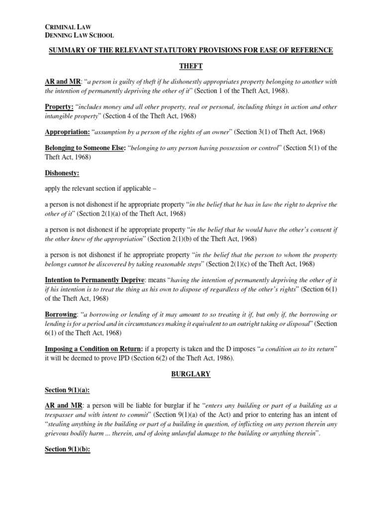 Overview of Key Criminal Law Sections | PDF | Theft | Dishonesty