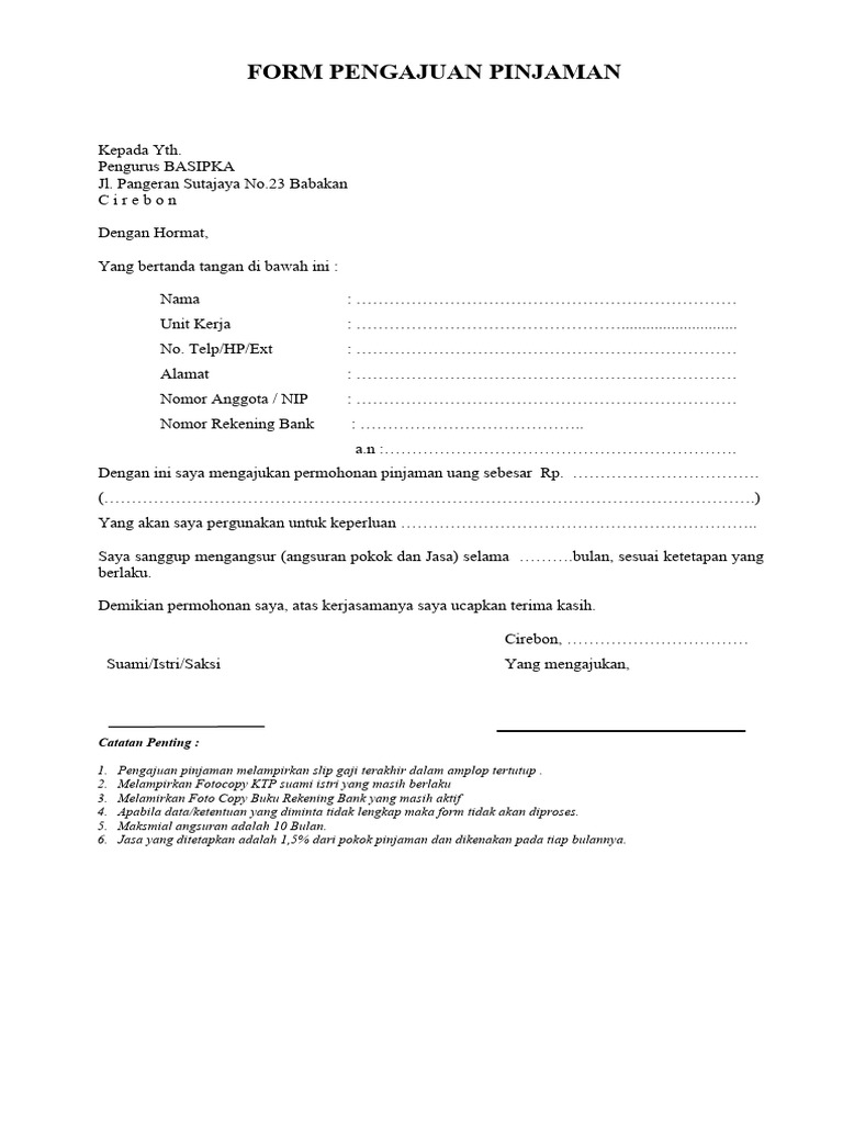 Form Pinjaman | PDF | Pengelolaan Keuangan & Uang