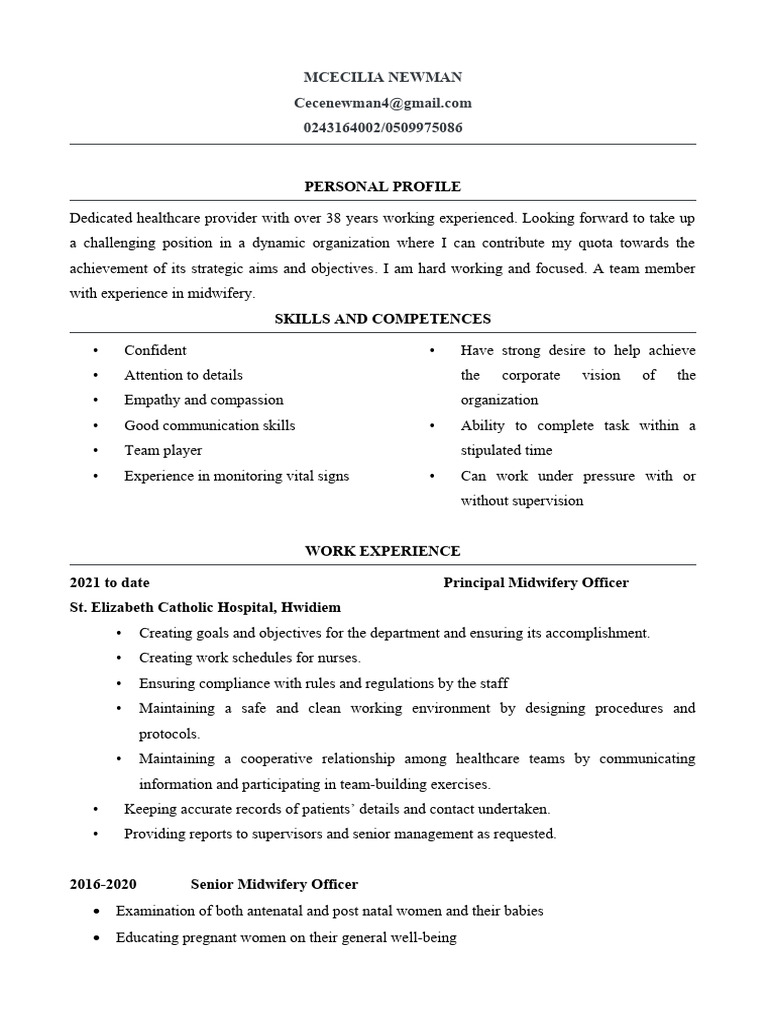 Cecilia Newman, CV | Download Free PDF | Midwifery | Midwife