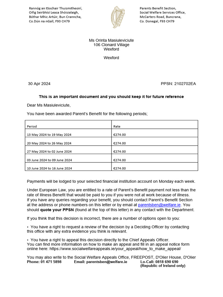 Parents Benefit Notification_30!04!24 | PDF | Taxes | Welfare