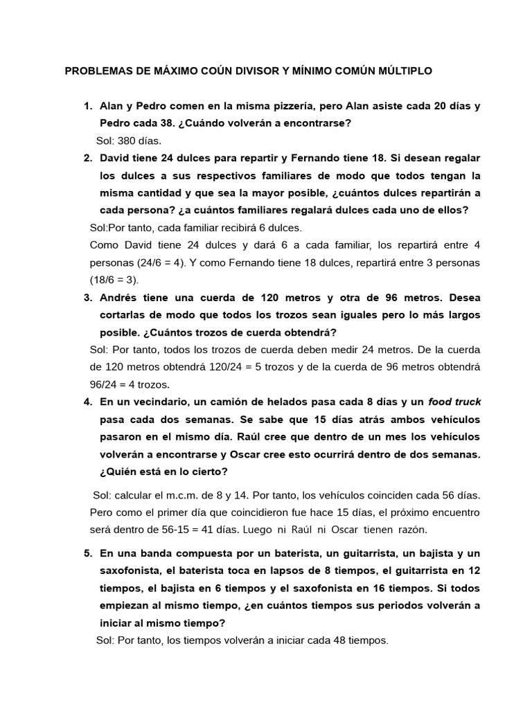 Problemas MCM MCD Soluciones Aula Virtual | PDF