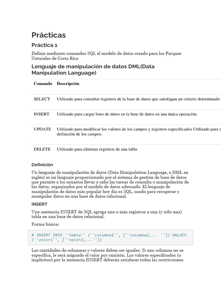 practica sql | PDF | SQL | Modelo de datos practica sql | PDF | SQL | Modelo de datos