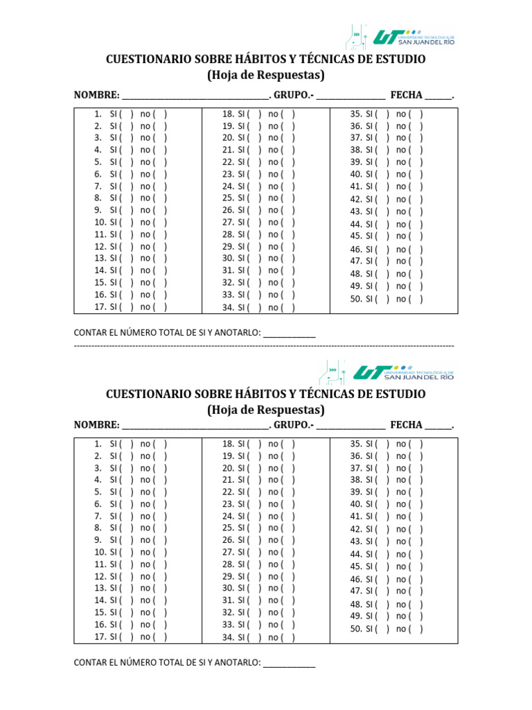 Cuestionario Sobre Habitos y T-Cnicas de Estudio | PDF