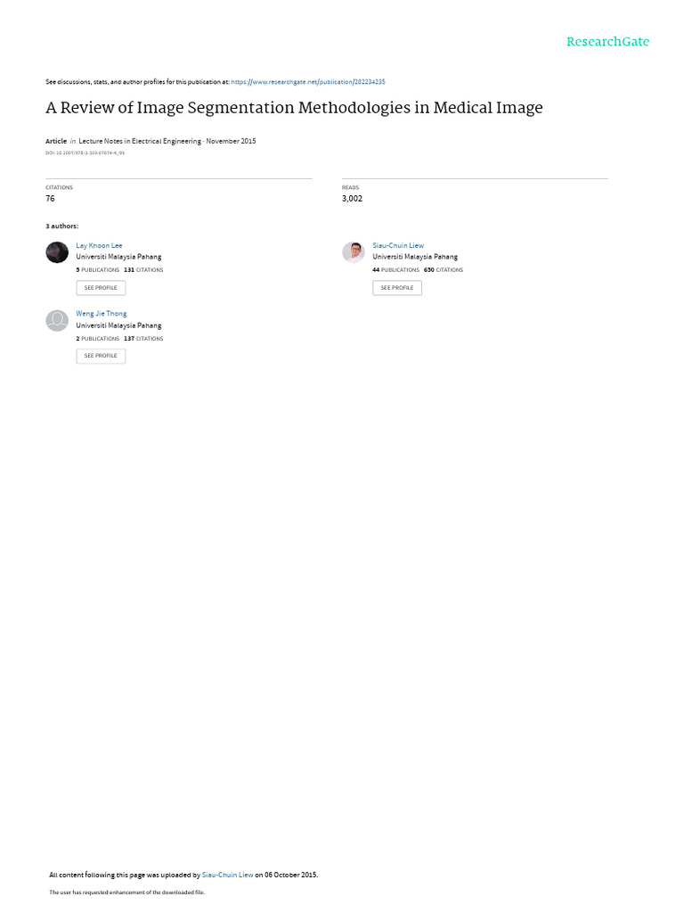 Areviewof Image Segmentation Methodologies Pdf Medical Imaging