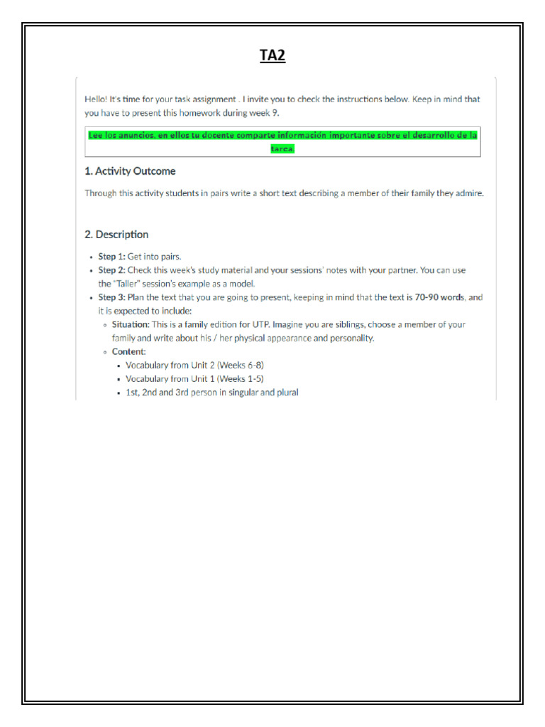 Inglés I - Ta2 | PDF