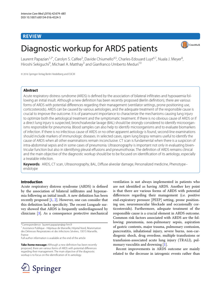 Diagnostic Workup For ARDS Patients: Review | PDF | Pneumonia ...