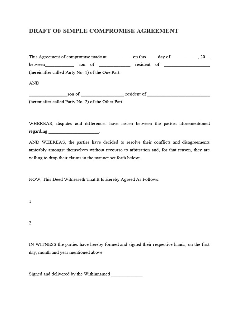 Draft of Simple Compromise Agreement | PDF | Finance & Money Management