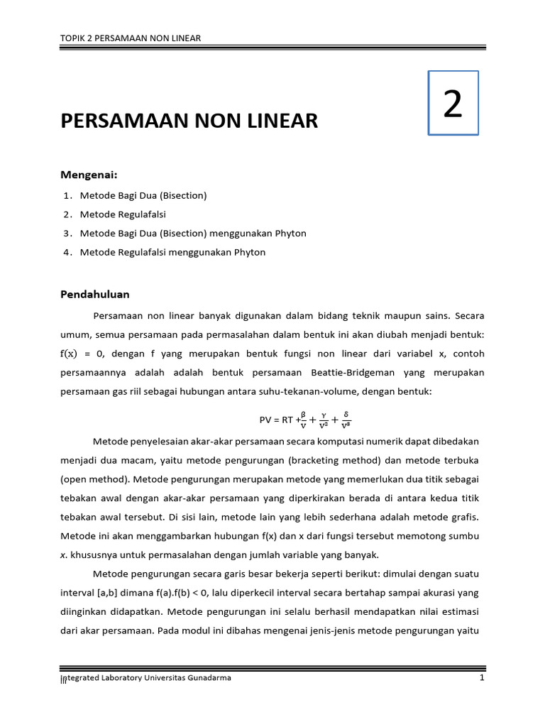 Bab 2. Persamaan Non Linear | PDF