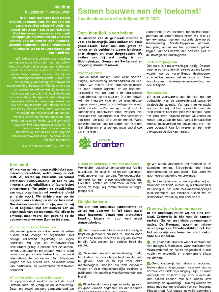 Coalitieakkoord Dronten 2022 2026 | PDF