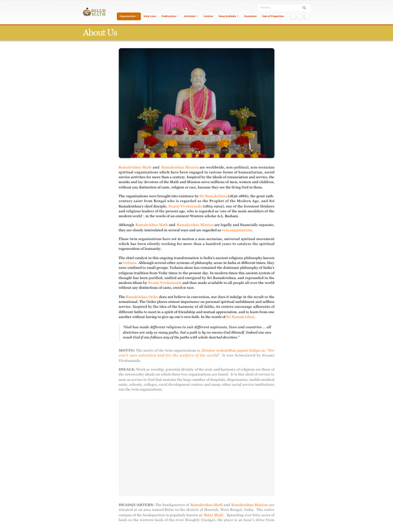 About Us - Belur Math - Ramakrishna Math and Ramakrishna Mission | PDF | Ramakrishna Mission