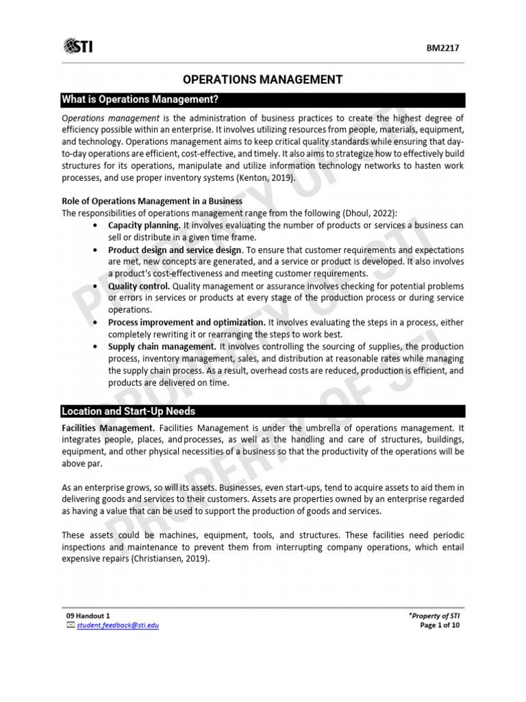 09 Handout 1 | PDF | Cost Of Living | Operations Management