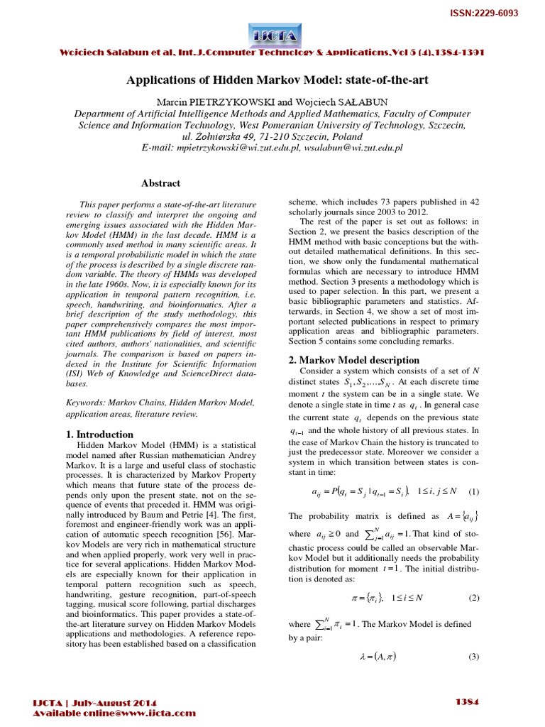 Applications of Hidden Markov Model Stat-1 | PDF | Biology | Applied ...
