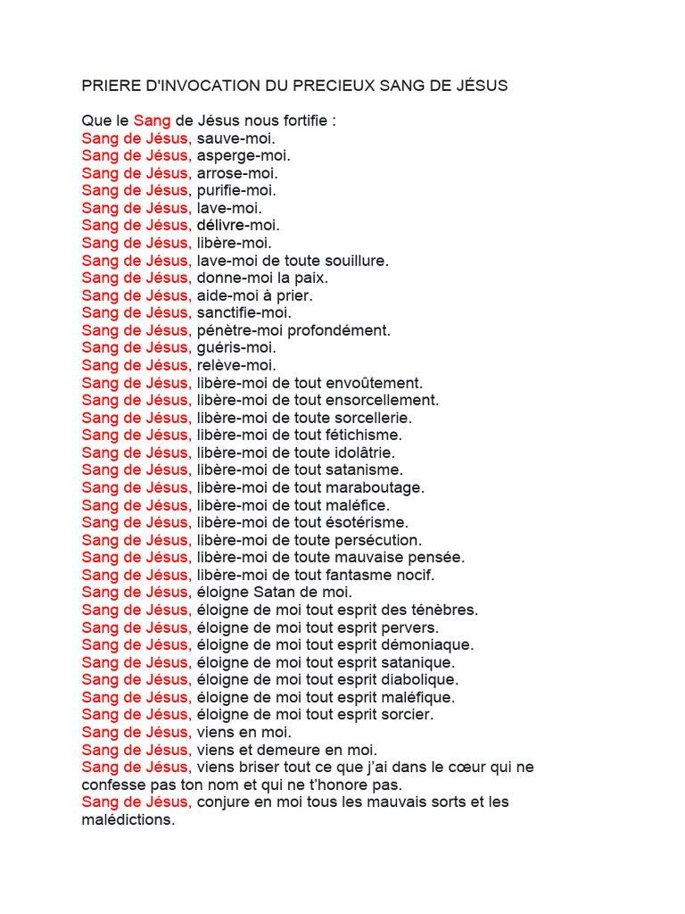 Invocation Du Precieux Sang de Jesus | PDF | Saint-Esprit | Jésus