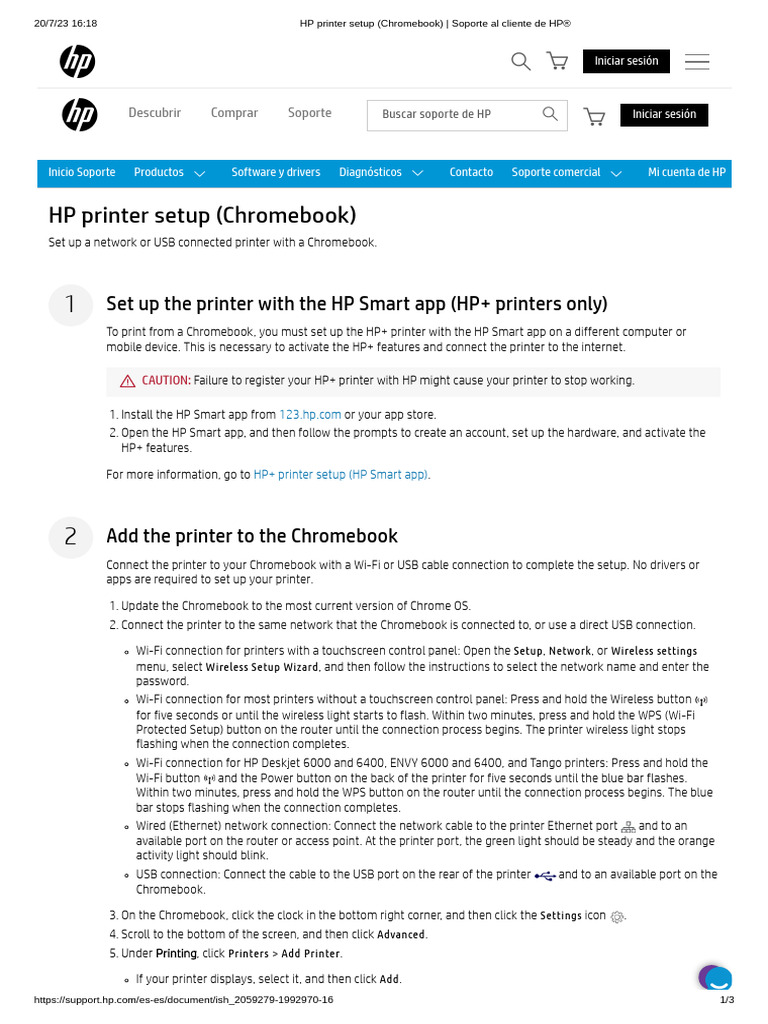 HP Printer Setup (Chromebook) - Soporte Al Cliente de HP® | PDF ...