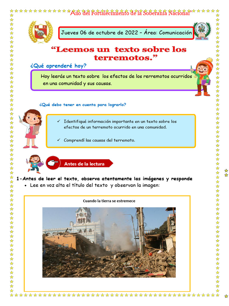Actividad de Comunicación - Leemos Un Atexto Soibre Los Terremotos ...