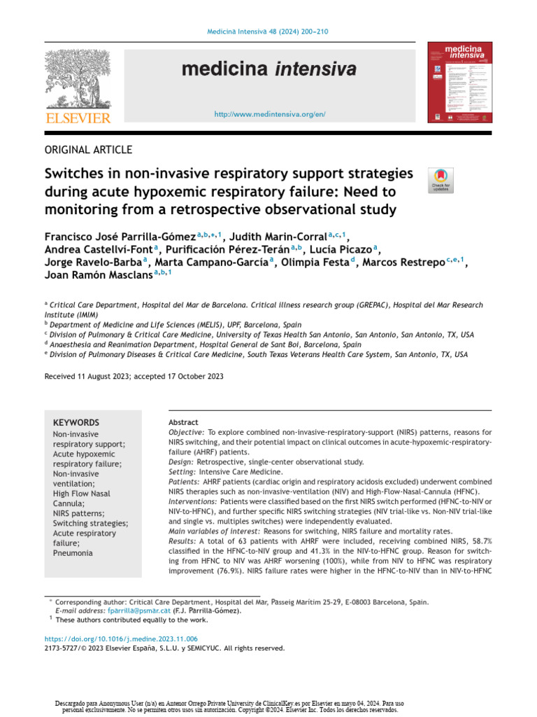 Switches in Non-Invasive Respiratory Support S | PDF | Intensive Care ...