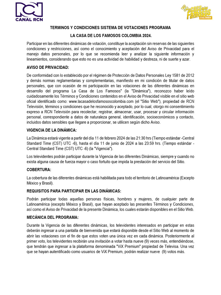 TyC La Casa de Los Famosos Colombia | PDF | Mecanica clasica | Privacidad