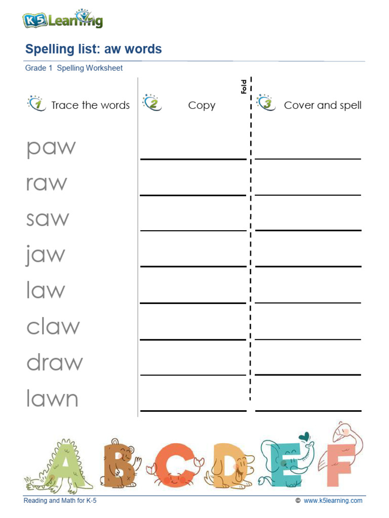 Grade 1 Spelling List Aw Words | PDF