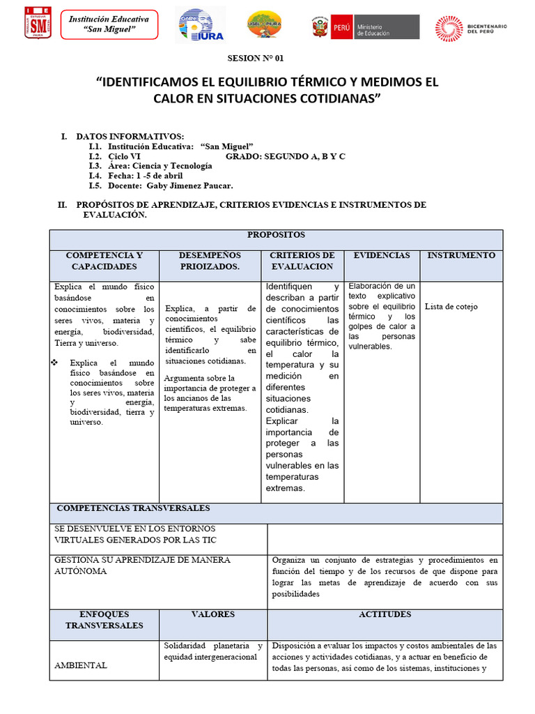 Sesion N°1 | PDF | Evaluación | Calor