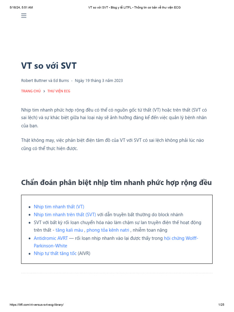 VT so với SVT: Chẩn đoán phân biệt nhịp tim nhanh phức hợp rộng đều | PDF
