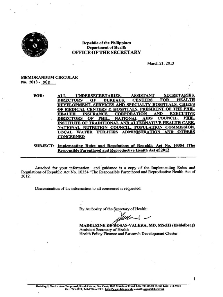 RA 10354 The Responsible Parenthood and Reproductive Health Act of 2012 ...