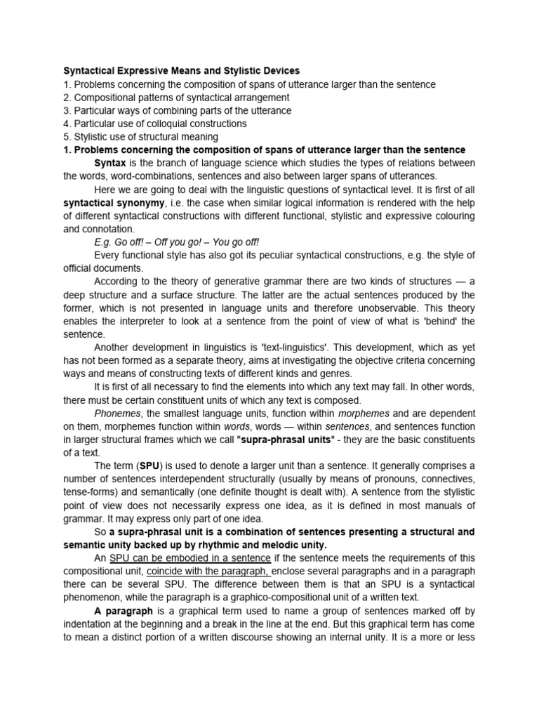 Syntactical Stylistic Devices Guide | PDF | Syntax | Sentence (Linguistics)
