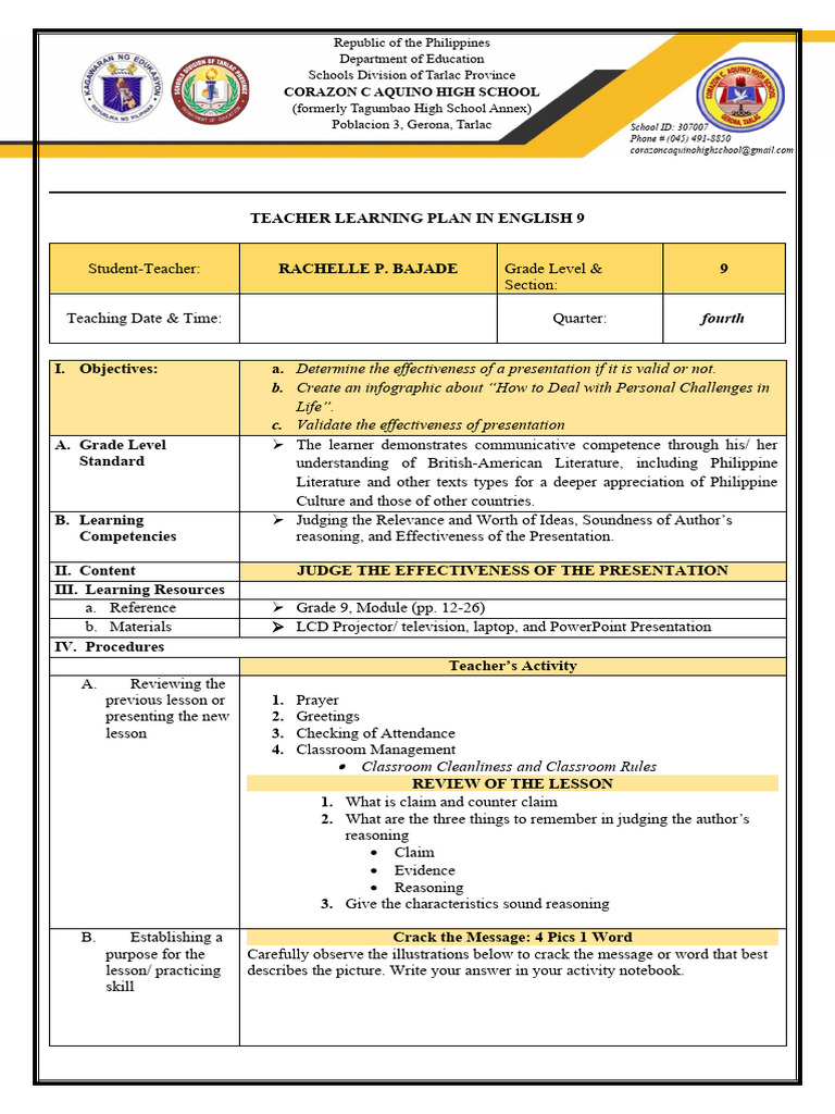 DLP 14 - Judge The Effectiveness of The Presentation | PDF | Information | Mind