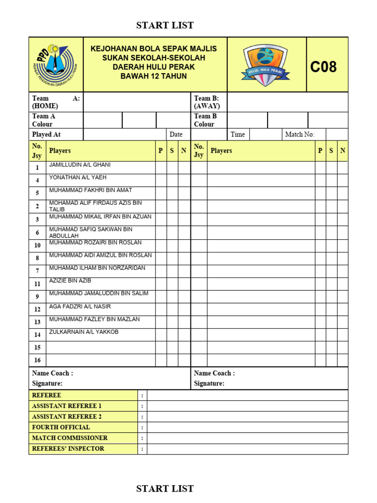 Start List C08 | PDF | Association Football