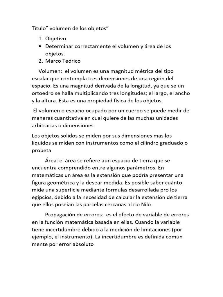Cálculo de Volumen y Área de Objetos | PDF | Volumen | Medición