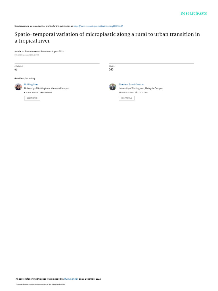 Spatio-Temporal Variation of Microplastic Along A Rural To Urban Transition in A Tropical River ...