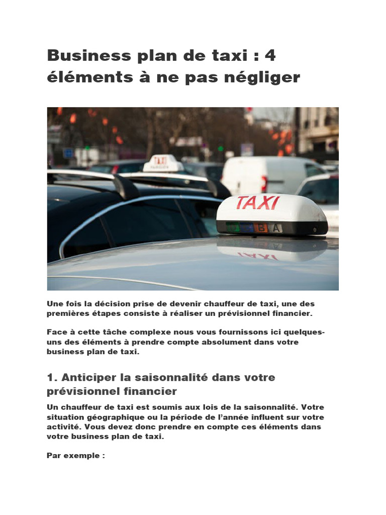Élaborer un business plan de taxi | PDF