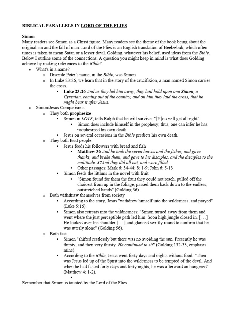 Biblical Themes in Lord of the Flies | PDF | Jesus | Disciple ...