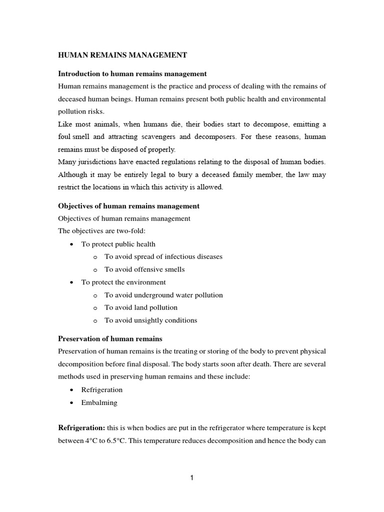 Human Remains Management Guide | PDF | Burial | Cemetery