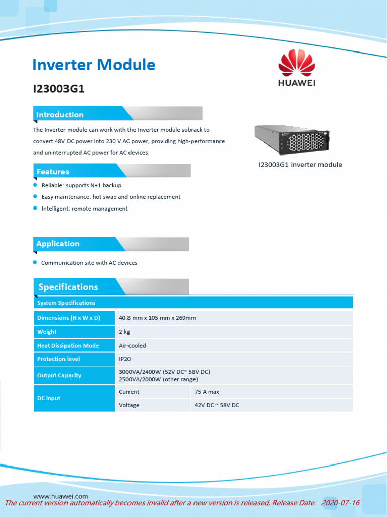 Huawei - I23003G1 - Módulo Inversor 3kVA (N+1) | PDF | Power Inverter ...