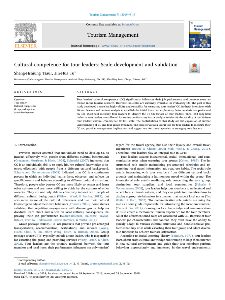Cultural Competence For Tour Leaders - Scale Development and Validation ...