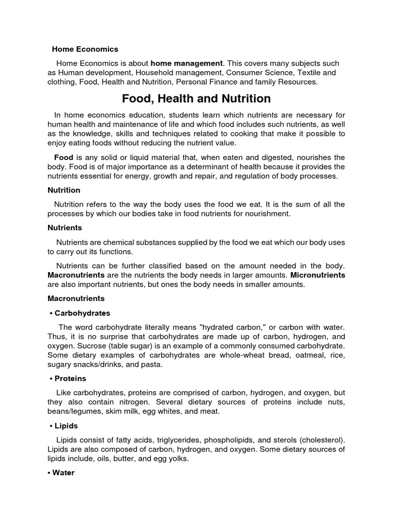 Home-Economics | PDF | Nutrients | Nutrition