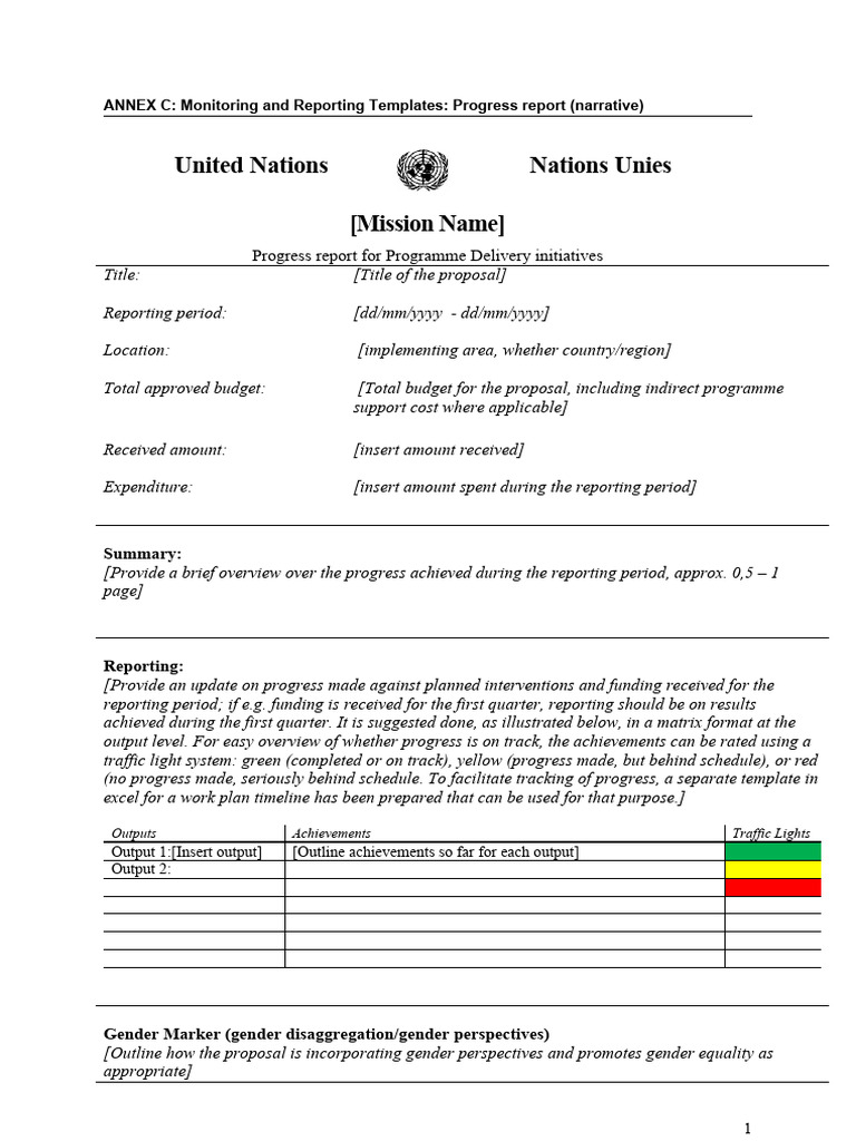 United Nations Nations Unies (Mission Name) : Progress Report For ...