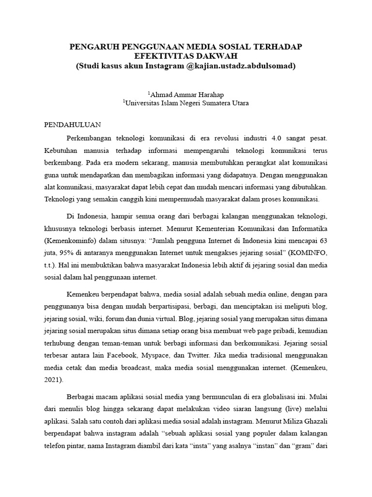 Jurnal Pengaruh Penggunaan Media Sosial | PDF